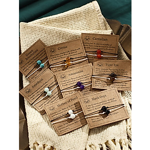 16 Pcs Carnelian Crystal Bracelet Adjustable Gemstone Bracelet with Wish Cards Braided Beaded Spiritual Bracelets Gemstone Anklet Crystal Anklet Yoga Reiki Gift Energy Jewelry for Couple Friendship