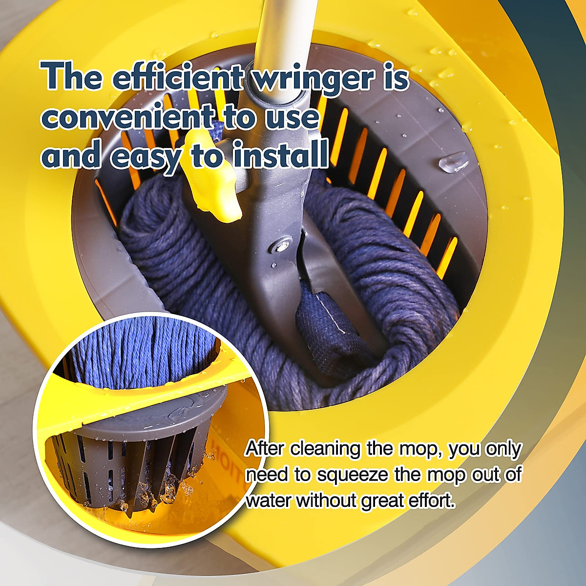 Yocada Looped-End String Wet Mop with Extra 3 Microfiber Cloth Mop Heads Heavy Duty Cotton Mop Commercial Industrial Grade Telescopic Iron Pole Jaw Clamp Floor Cleaning 55.1"