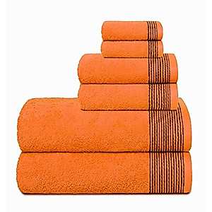 BELIZZI HOME 100% Cotton Ultra Soft 6 Pack Towel Set, Contains 2 Bath Towels 28x55 inchs, 2 Hand Towels 16x24 inchs & 2 Washcloths 12x12 inchs, Compact Lightweight & Highly Absorbant - Orange