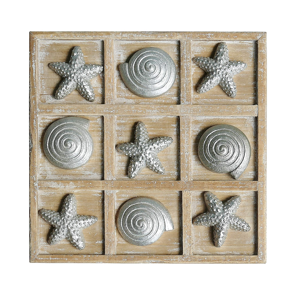 NIKKY HOME Wood Board Travel Game Beach Tic Tac Toe for Fun, Coastal Beach House Coffee Table Decor 8.93 x 8.93 x 1.26 inches - Silver