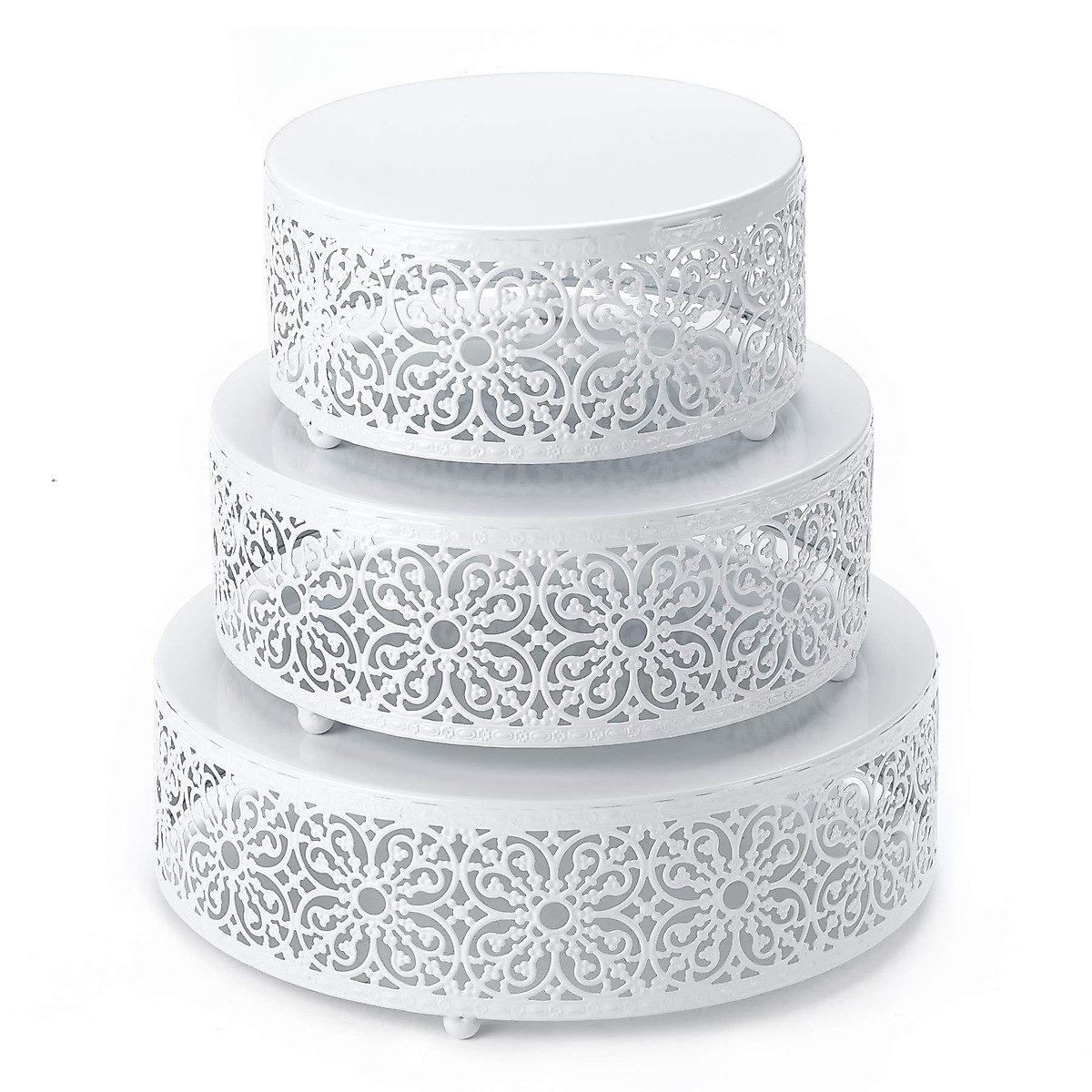 Hotity 3 Sets Cake Stands Round Cake Stand Set Metal Display Cupcake Stands for Dessert, White