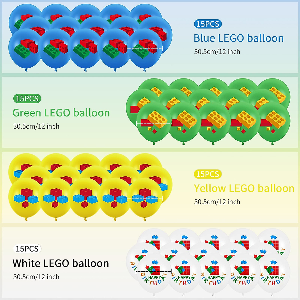 60 Pcs Building Block Birthday Party Supplies 12 Inch Building Blocks Latex Balloons Building Brick Balloons for Baby Boy Toddler Kids Birthday Party Building Brick Theme Party Decorations