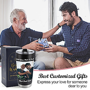 GifXify Personalized Coffee Tumbler with Picture & Text - Personalized Travel Coffee Mug - Custom 20oz Stainless Steel Tumbler Cup with Lid - Custom Cup Gift for Dad, Mom, Friends