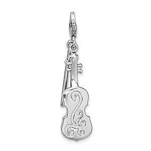 Sterling Silver Amore La Vita Rhodium-pl 3-D Violin Antiqued Bow Charm 46mm 10mm style QCC291