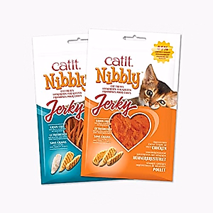 Catit Nibbly Jerky Cat Treats, Chicken & Fish Recipe - Grain-Free Cat Treat White 1.06 Ounce (Pack of 1)