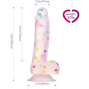 Louviva Dildo Realistic Clear Silicone Suction Cup Women Sex Toy, Adults Sex Toy for Women/Men/Gay (Colorful, 7.6 Inch)