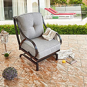Top Space Rocking Motion Patio Chair Outdoor Deep Seating Club Chair Metal Furniture Set with Soft Cushion Sturdy Metal Frame Furniture for Garden Yard Lawn Poolside (1PCS, Grey)