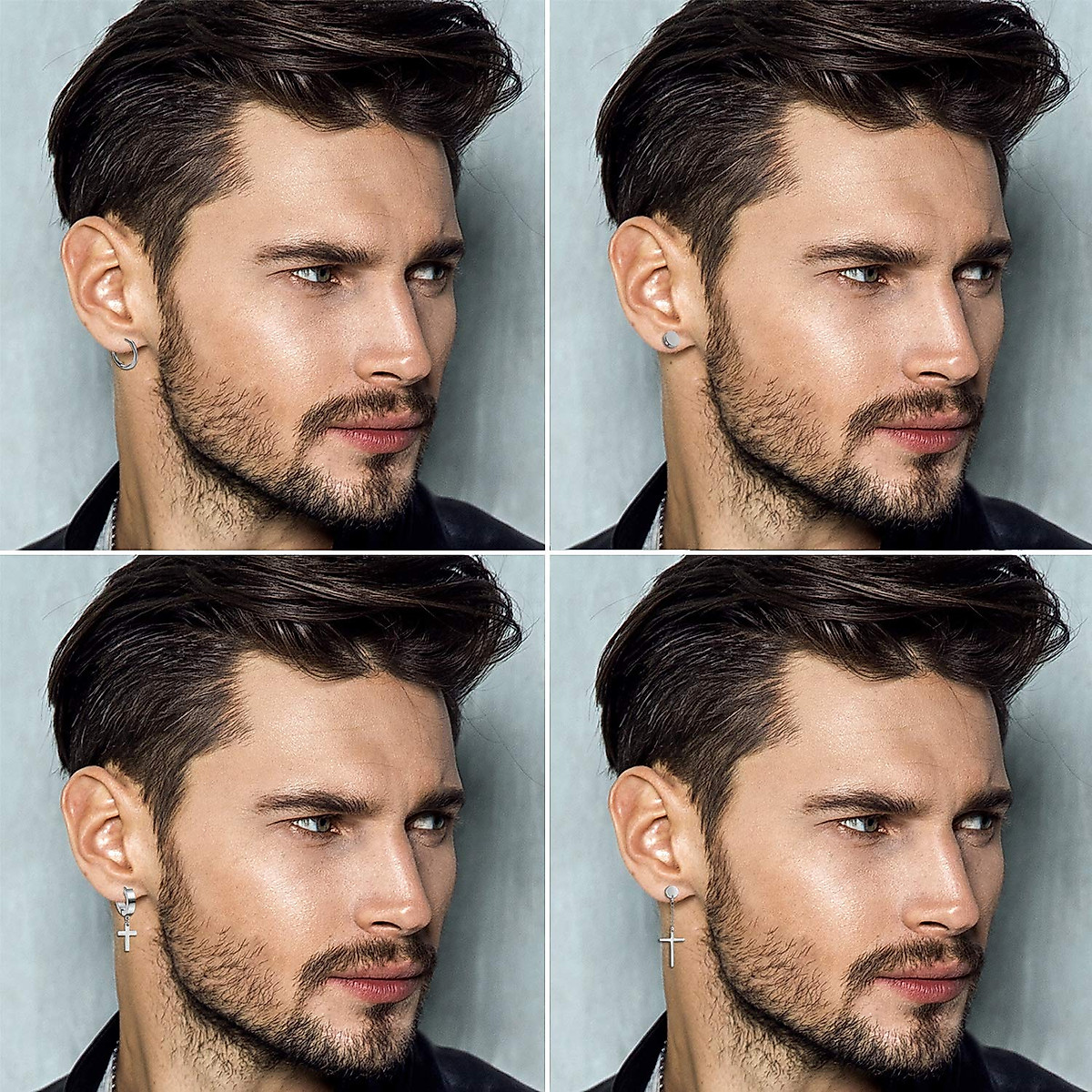 OIDEA 15 Pairs Earrings for Men: Stainless Steel Earrings Stud Kit for Men Women Fashion Piercing Jewelry Cross Dangle Hoop Earrings Set Gifts