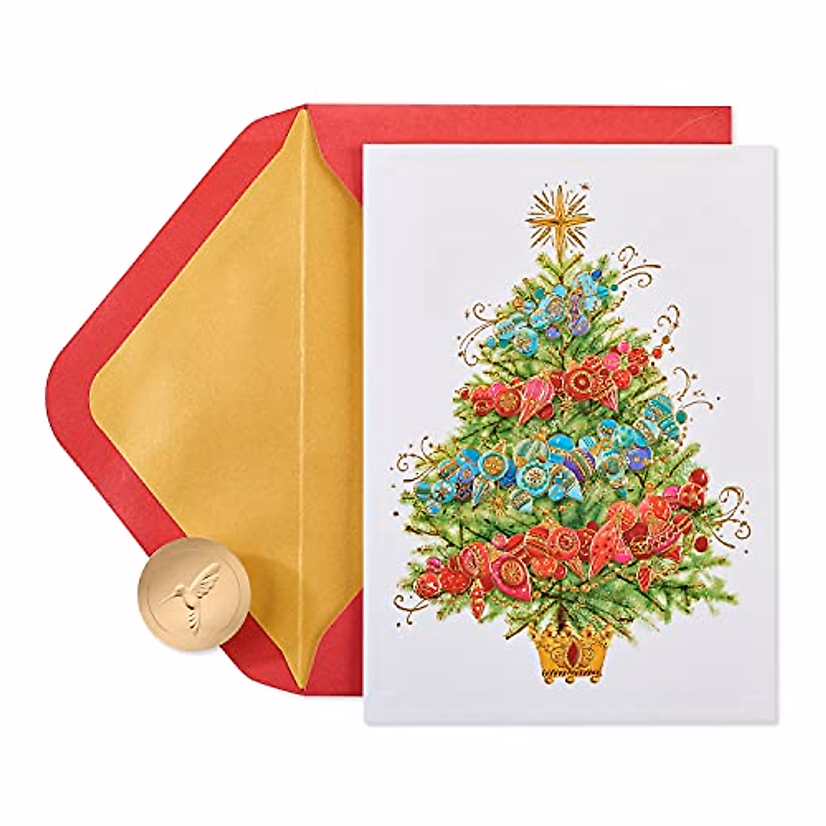 Papyrus Boxed Christmas Cards with Envelopes, Peace and Happiness, Glitter-Free Christmas Tree (12-Count)