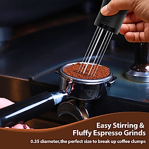 WDT tool, Espresso Distribution tools, 10 x 0.35mm 304 Stainless Steel Needles Installed with 10 Extra needles for Espresso Stirrer Replacement, Aluminum Alloy Handle with Stand (Matte black)