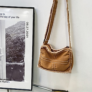 Micmores Hobo Bags for Women Small Crossbody Purse Y2K Canvas Tote Bag Stylish Handbag Fashion shoulder Bag (Brown)