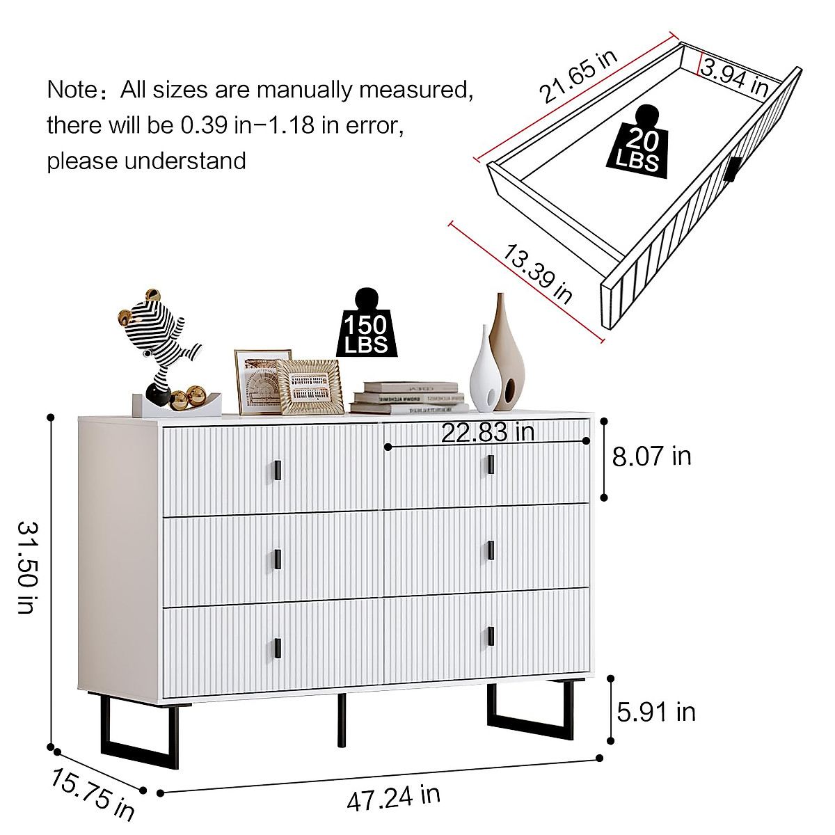 Chrangmay Chest of Drawers with 6 Drawers,Deep Drawers,Clothes Organizer,Large Storage Cabinet for Living Room, Bedroom,Hallway,with Anti-Tipping Device