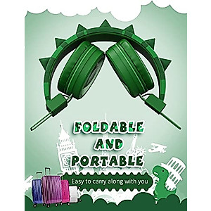 SIMJAR Dinosaur & Cat Ear Kids Headphones with Microphone for School, Volume Limiter 85/94dB, Wired Girls Headphones with Foldable Design for Online Learning/Travel/Tablet/iPad