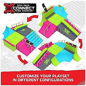 Tech Deck, Neon Mega Park X-Connect Creator, Customizable Glow-in-The-Dark Ramp Set with 2 Blind Skateboard Fingerboards, 90+ Pieces, Gift for Ages 6+