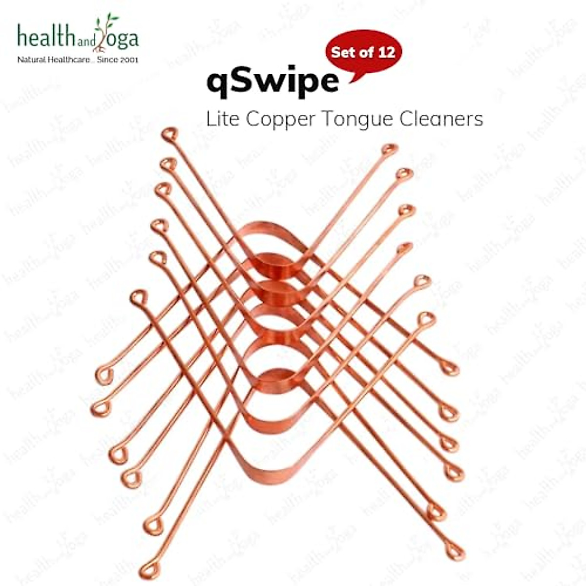 HealthAndYoga™ qSwipe Lite Copper Tongue Cleaners (Pack of 12) – Prevents Bad breath, Improves taste- Flexible, Curved ends provide good grip – Complete Oral Care/Hygiene for Travel/Office/Home