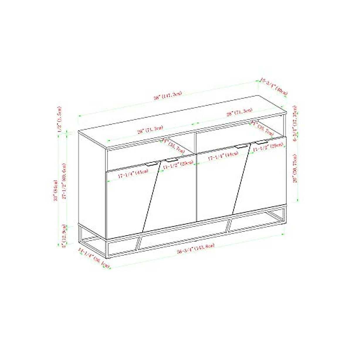 Walker Edison Bristol Angled 4 Door-Sideboard for TVs up to 65 Inches, 58 Inch, Birch