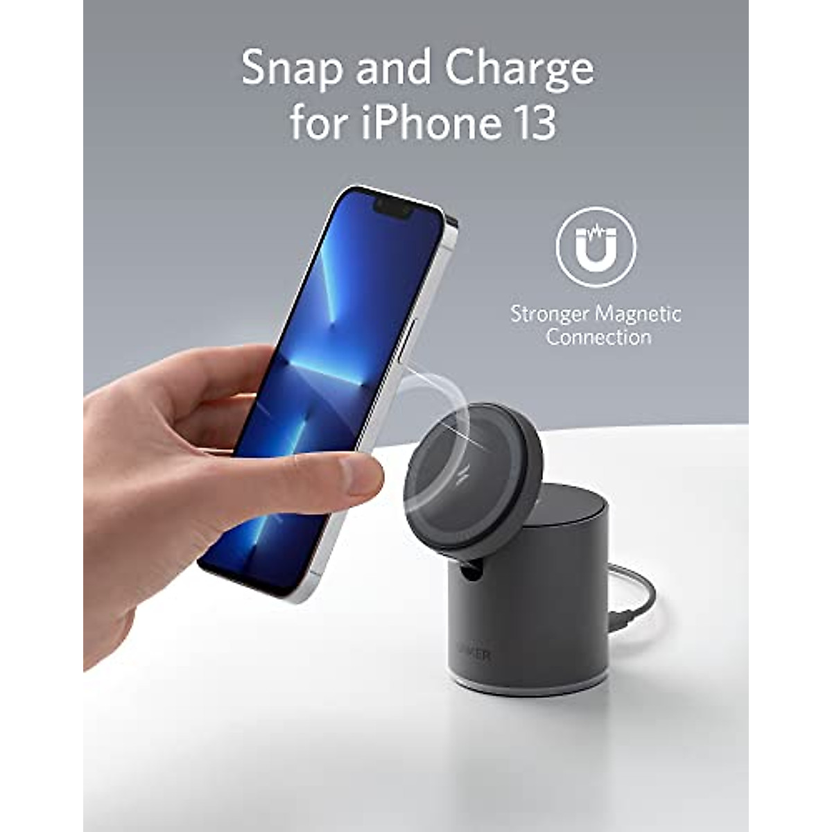 Anker Magnetic Wireless Charger, 623 MagGo 2-in-1 Charging Station with 20W USB-C Charger, for iPhone 14/14 Pro/14 Pro Max/13/13 Pro Max, AirPods Pro (Interstellar Gray)