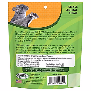 Mango & Papaya Treat (4.5 oz.) - Healthy Natural Dried Fruit Treat - For Sugar Gliders, Hedgehogs, Prairie Dogs, Chinchillas, Monkeys, Squirrels, Skunks, Parrots, Degus, Marmosets & Other Small Pets