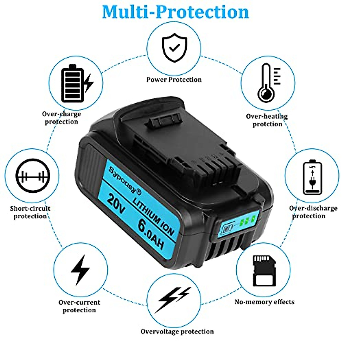 UADCA 2 Pack 6.0Ah 20 Volt Replacement Battery for Dewalt 20V Battery Compatible with Dewalt 20 Volt Max XR DCB205 DCB204 DCB206 DCB205-2 DCB200-2 DCB180 DCB200 DCD DCF DCG Cordless Power Tools