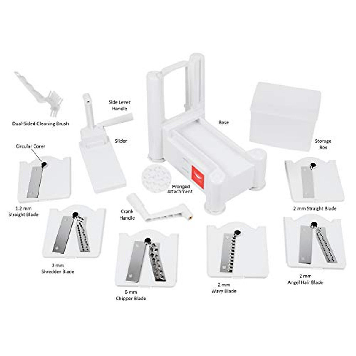 Paderno World Cuisine 6-Blade Vegetable Slicer / Spiralizer, Counter-Mounted and includes 6 Different Stainless Steel Blades