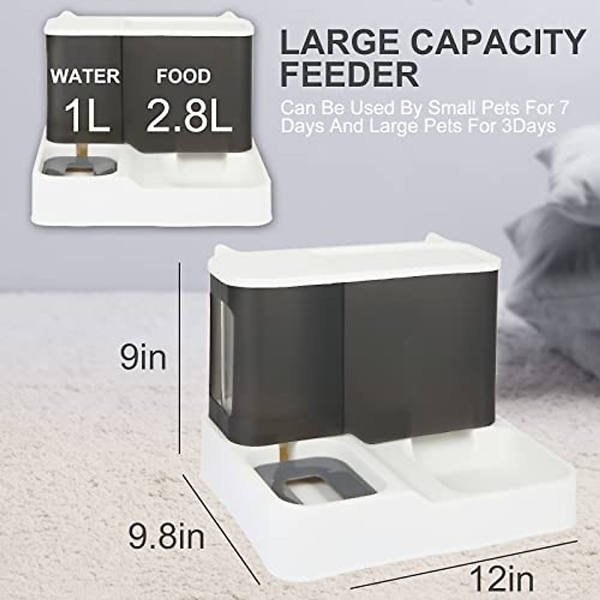 Anhixuse Automatic Cat Feeder,Dog Feeder,Pet Gravity Feeder,2 in 1 Gravity Cat Food and Water Bowl Set,Automatic Water Dispenser and Food Dispenser 2 in 1 for Small and Medium Dogs, Cats,Pets(Grey)