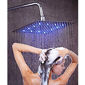 Ehauuo LED Rain Shower Head, 12" Rainfall Shower Head Water Temperature Controlled 3 Colors Lights Changing Water, High-Pressure Bathroom Shower Head