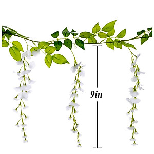 CB Gypsy 10 Pcs (60ft Total) Wisteria Artificial Flower Garland, Fake Wisteria Vine Leaves Silk Hanging Flowers for Home Garden Outdoor Ceremony Wedding Arch Floral Party Decor (White)