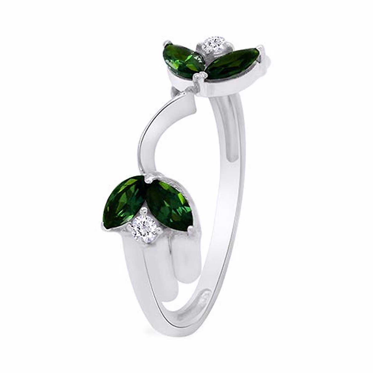 0.84 Carat Simulated Green Emerald & Cubic Zirconia Enhancer Guard 14K White Gold Over Sterling Silver Ring Size-6