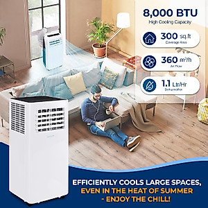 SereneLife SLPAC805W.6 Portable Air Conditioner-Compact Home A/C Cooling Unit with Built-in Dehumidifier & Fan Modes, Includes Window Mount Kit (8,000 BTU), White