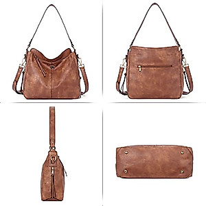 CLUCI Purses and Handbags for Women Hobo Tote Fashion Ladies Crossbody Large Bucket Shoulder Bag Vintage tan purses leather Two Toned Brown