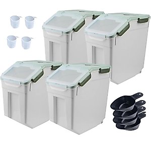 RUIAN Large Airtight Storage Container,25lb Flour Rice Storage Containers Bin with Wheels Seal Locking Lid, with Measuring Cup&Scoop for Flour, Rice, Grain(Green, 4PCS)