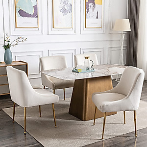 ZHENGHAO Velvet Dining Chairs Set of 6, Modern Accent Kitchen Chairs with Gold Legs Upholstered Guest Chairs for Living Room/Kitchen/Restaurant, White