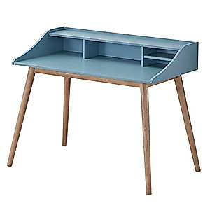 R., Groria Mid-Century Modern Wood Strorage Writing Desk, Blue