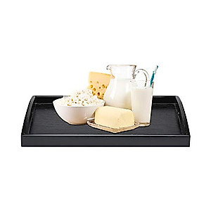 JPCRAFT Rectangle Wooden Serving Tray Breakfast Tray with Handles, Black, 14 by 9-Inch