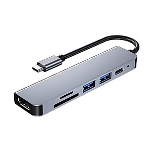 IWILL SHOP 6 in 1 Ports Type C Hub USB C Hub 3.0 to HDMI Monitor Adapter 4K Video USB3.0 SD/TF MicroSD Card Reader Splitter PD 3.0 Hub for PC Laptops NS Switch and MacBook for Computer Accessories