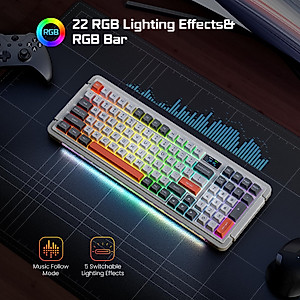 ROYALAXE L98 Wireless Mechanical Keyboard with 1.14” TFT LCD, Hot-swappable RGB Keyboard w/Gateron G Yellow Pro Switches, Bluetooth/2.4G/Wired, Gasket Mount, PBT Keycaps, Pebble White