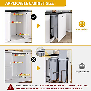 50-Quart Pull-Out Trash Can with Lid Double Bins, Sliding Under Mount Kitchen Pullout Waste Container Trash Can, Gray