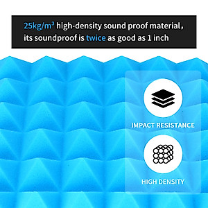 Musfunny Sound Proof Acoustic Foam Panels, 12 Pcs 2" x 12" x 12" Acoustic Panels Sound Absorbing Wall Panels for Studio Recording Office Home Studio (Blue)