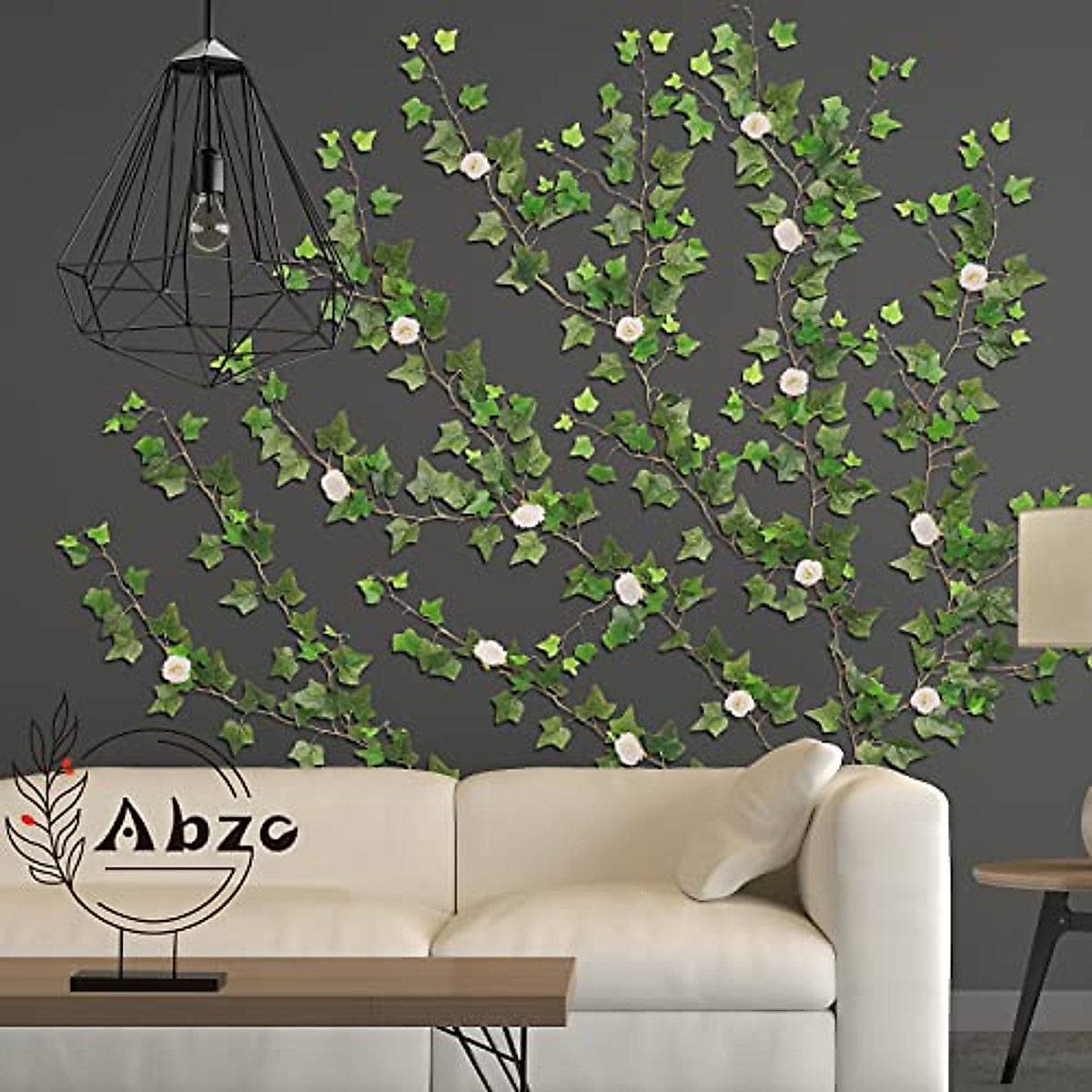 Abzo 57 Pcs Fake Ivy Leaves Artificial Ivy Wreath Green Leaf Plants for Wall Hanging Plants Greenery Background Furniture Bedroom Wedding Decor DIY Jungle Themed Party Decor