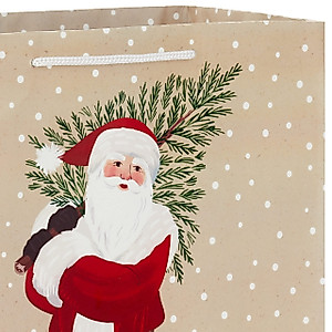 Hallmark 13" Large Christmas Gift Bag Bundle (3 Bags: "Joy" Wreath on Gray, Rustic Santa with Tree, "Happy Holidays" on Red) for Friends, Family, Teachers, Coworkers