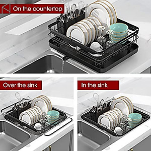 Sakugi Sink Drying Rack - Dish Rack with Drainboard for Kitchen Counter - Multifunctional Expandable Dish Drying Rack Used Over Sink, in Sink & on Countertop, Made of Rustproof Stainless Steel, Black