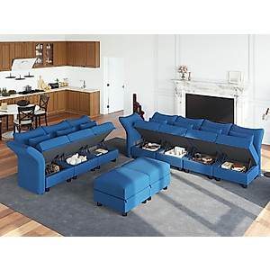 LLappuil Oversized Sleeper Sectional Sofa Couch, 102.2" 9-Seater Bed Shaped Modular Sectional Sofa with Storage Chaise, High Back Recliner Velvet Couches, Anti-Scratch Blue