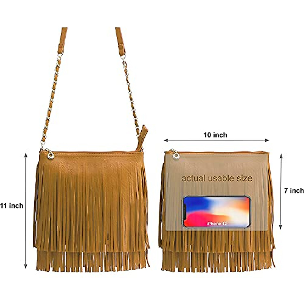 Solene Fringe Crossbody Shoulder Bag with Strap, Tassel Messenger bag, Country Style Western Fringe Purse for Women - E031(Mustard)