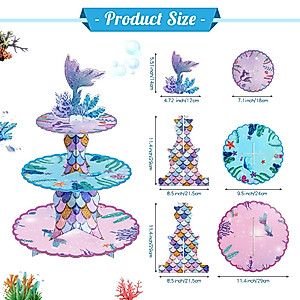 BACUTHY 2 Pack Mermaid Cupcake Stand Birthday Party Decorations, Under The Sea Supplies Favors with Mermaid Tail Toppers for Little Girl, Baby Shower