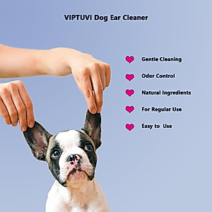 VIPTUVI Dog Ear Finger Wipes - Gentle Ear Cleaner for Dogs & Cats, Removes Wax & Controls Odor, 50 Count Natural Finger Wipes for Sensitive Ears