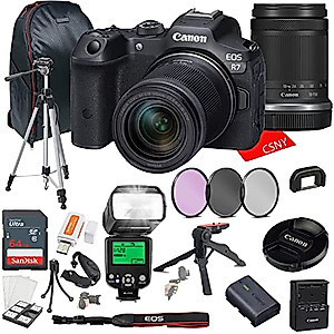 Canon EOS R7 Mirrorless Camera w/RF-S 18-150mm f/3.5-6.3 is STM Lens + 64GB Memory + Back Pack Case + Tripod, TTL Flash, Filters, & More (28pc Bundle)
