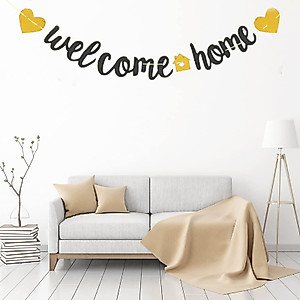 Welcome Home Banner with Two Heart and A Vivid Home Sign Flash Party Decorations, Funny Home Party Sign Decors Family Party Housewarming Banner for Family Theme Party Supplies Decorations