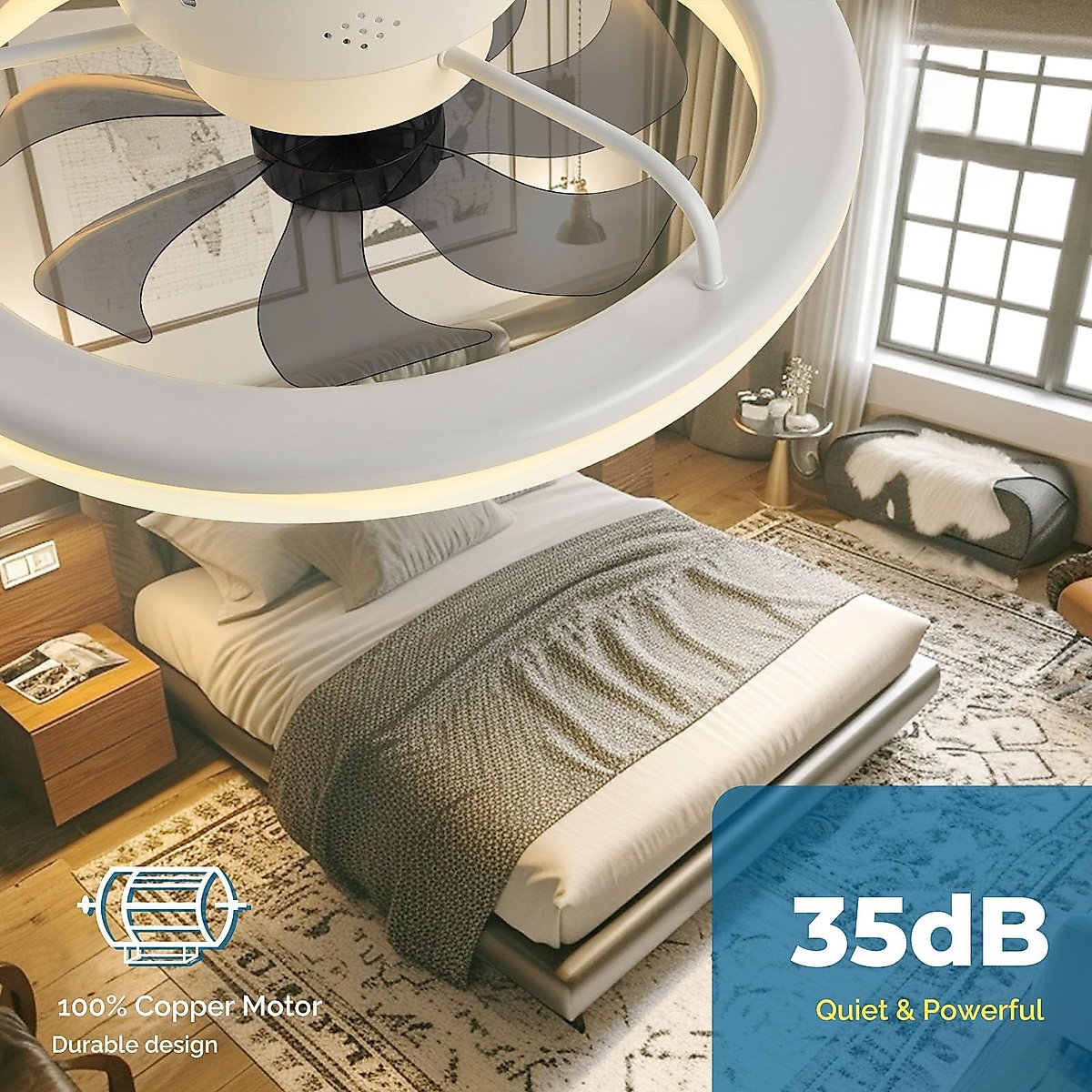 Orison Smart Ceiling Fans with Lights, 20'' Low Profile Ceiling Fan with Remote and App Control, Flush Mount Ceiling Fan with Voice Control, Compatible with Alexa & Google Home (White)