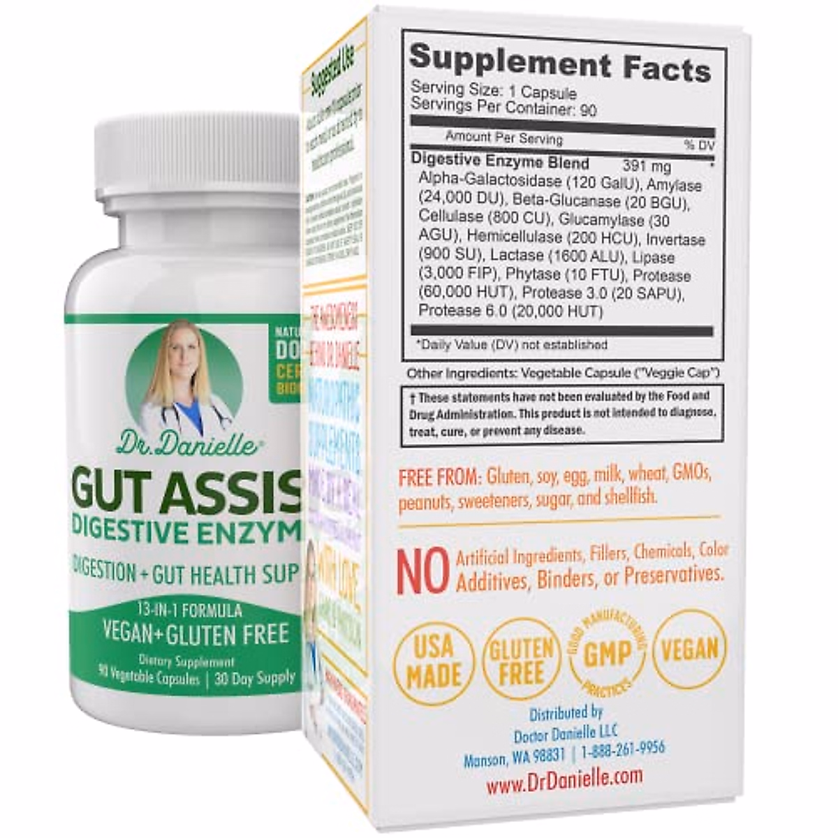 Gut Assist Digestive Enzymes Supplement to Aid in Breaking Down Proteins, Fats, and Carbohydrates for Digestion, Vegetarian Formula for Better Digestion & Lactose Absorption with Amylase & Protease