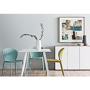 2xhome Set of 4 Blue Contemporary Modern Stackable Assembled Plastic Chair Molded with Back Armless Side Matte for Dining Room Living Designer Outdoor Garden Patio Balcony Work Desk Kitchen